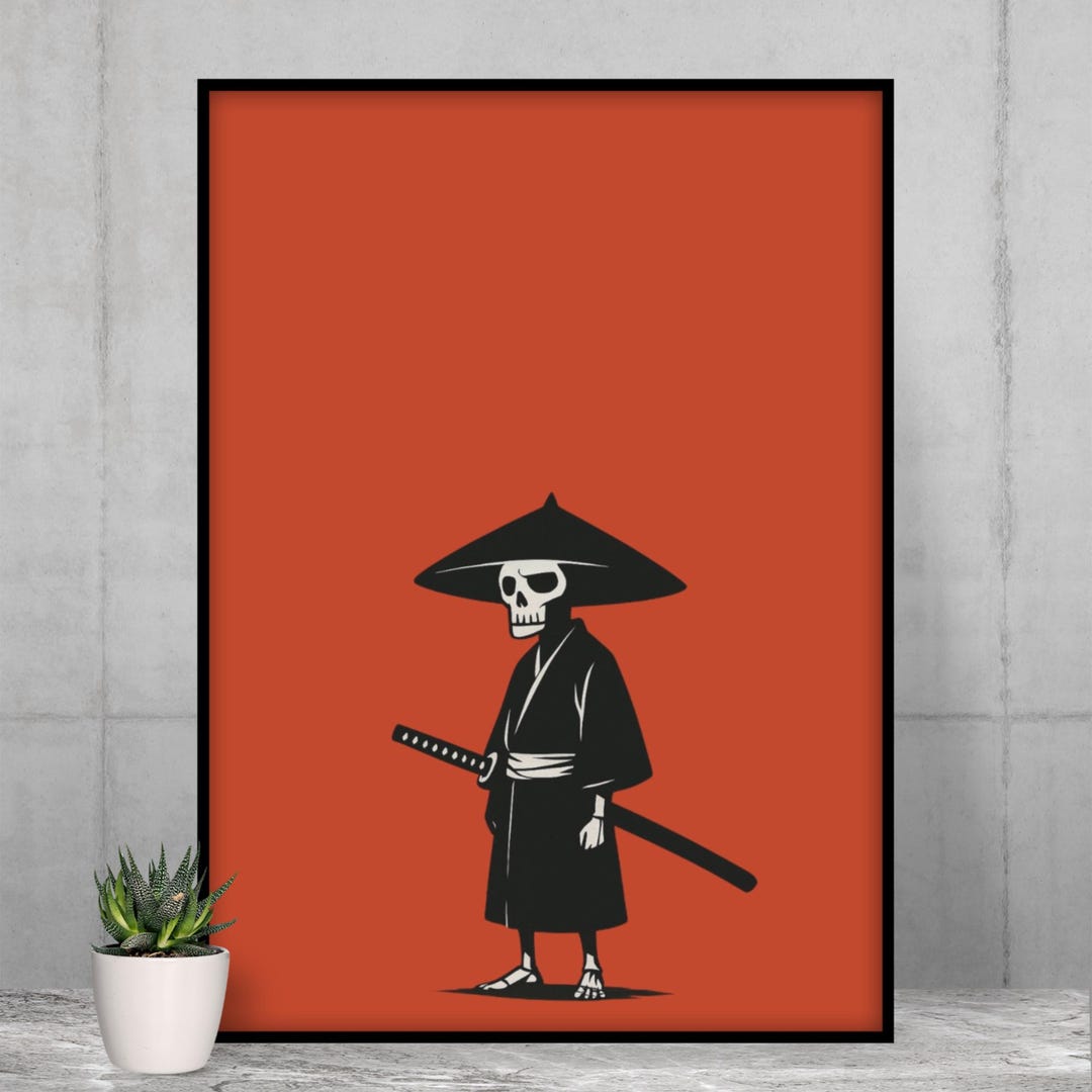 Red Void Ronin ‒ Samurai Skeleton Poster, Minimalist Neo-ukiyo-e Print ...
