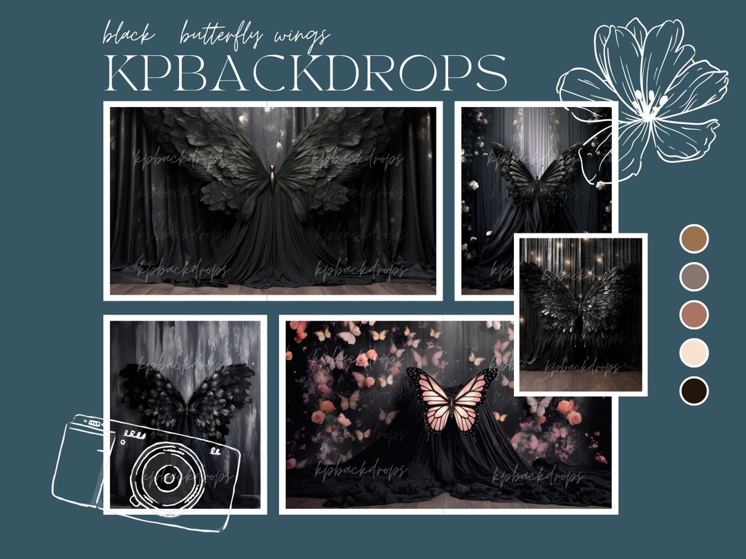 Black Butterfly Wings Digital Backdrops, Maternity Backdrop Overlay ...