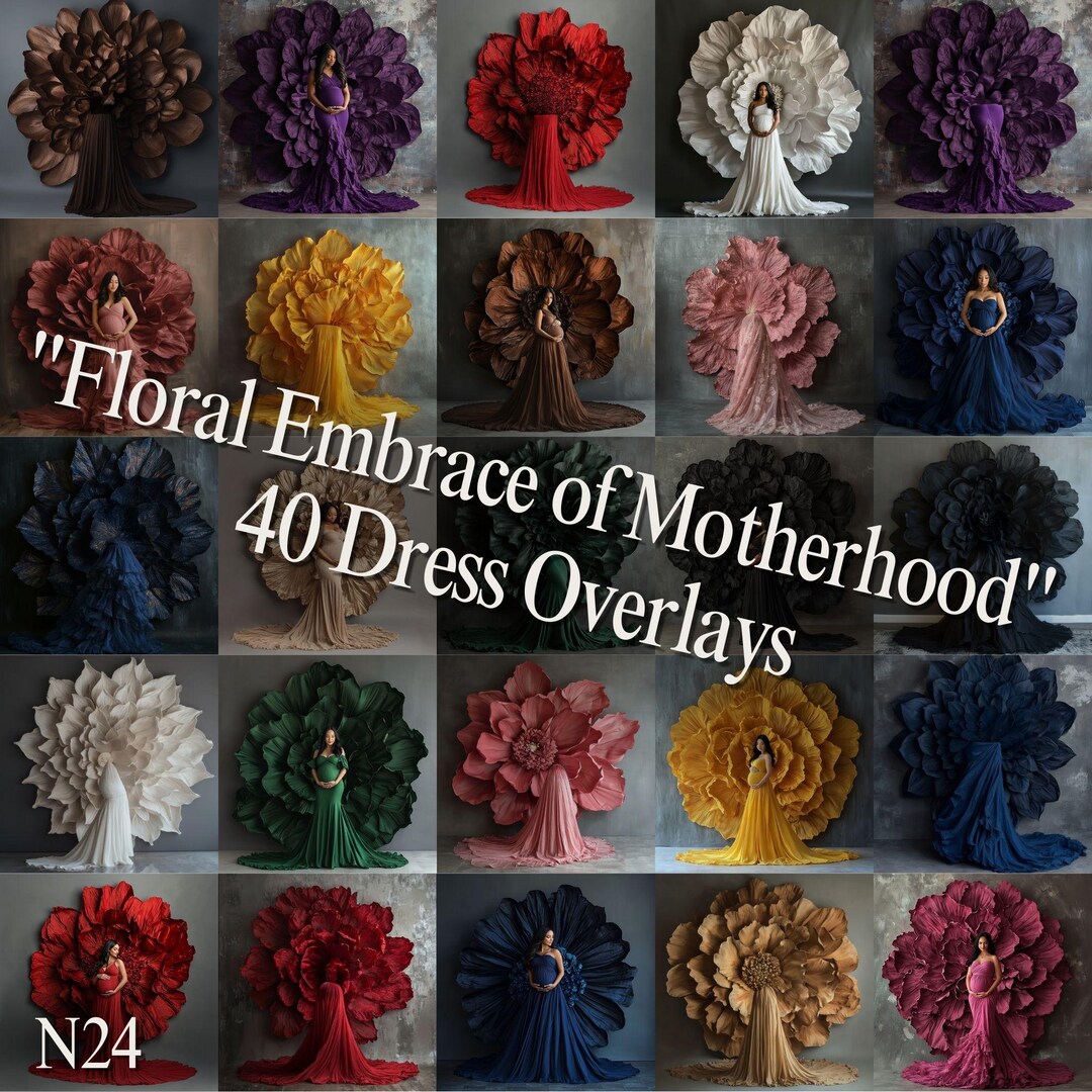 Big Flower & Maternity Dress Background, Digital Dress Overlays ...