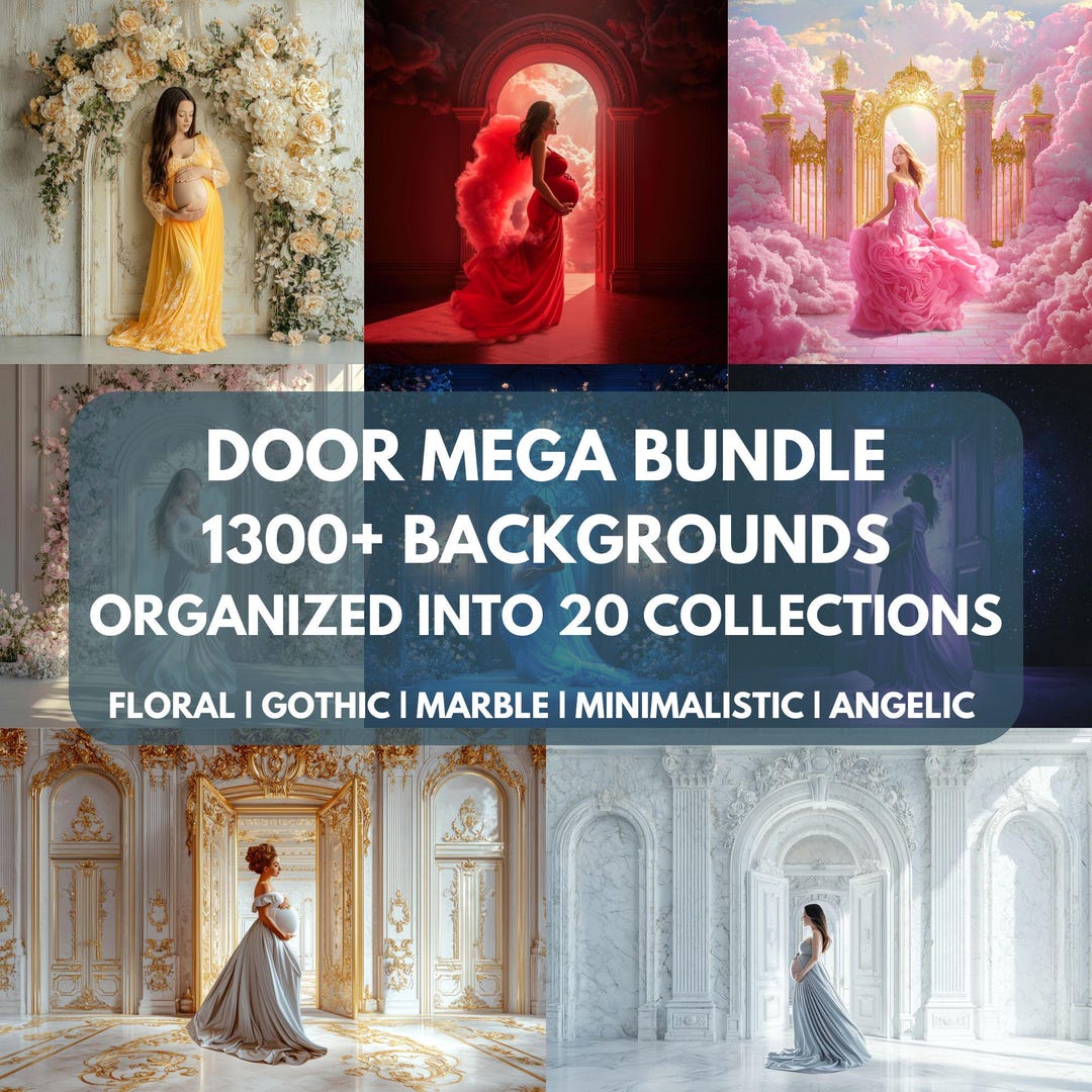 1300+ Door Backgrounds & Overlays Mega Bundle: Floral Door Digital ...