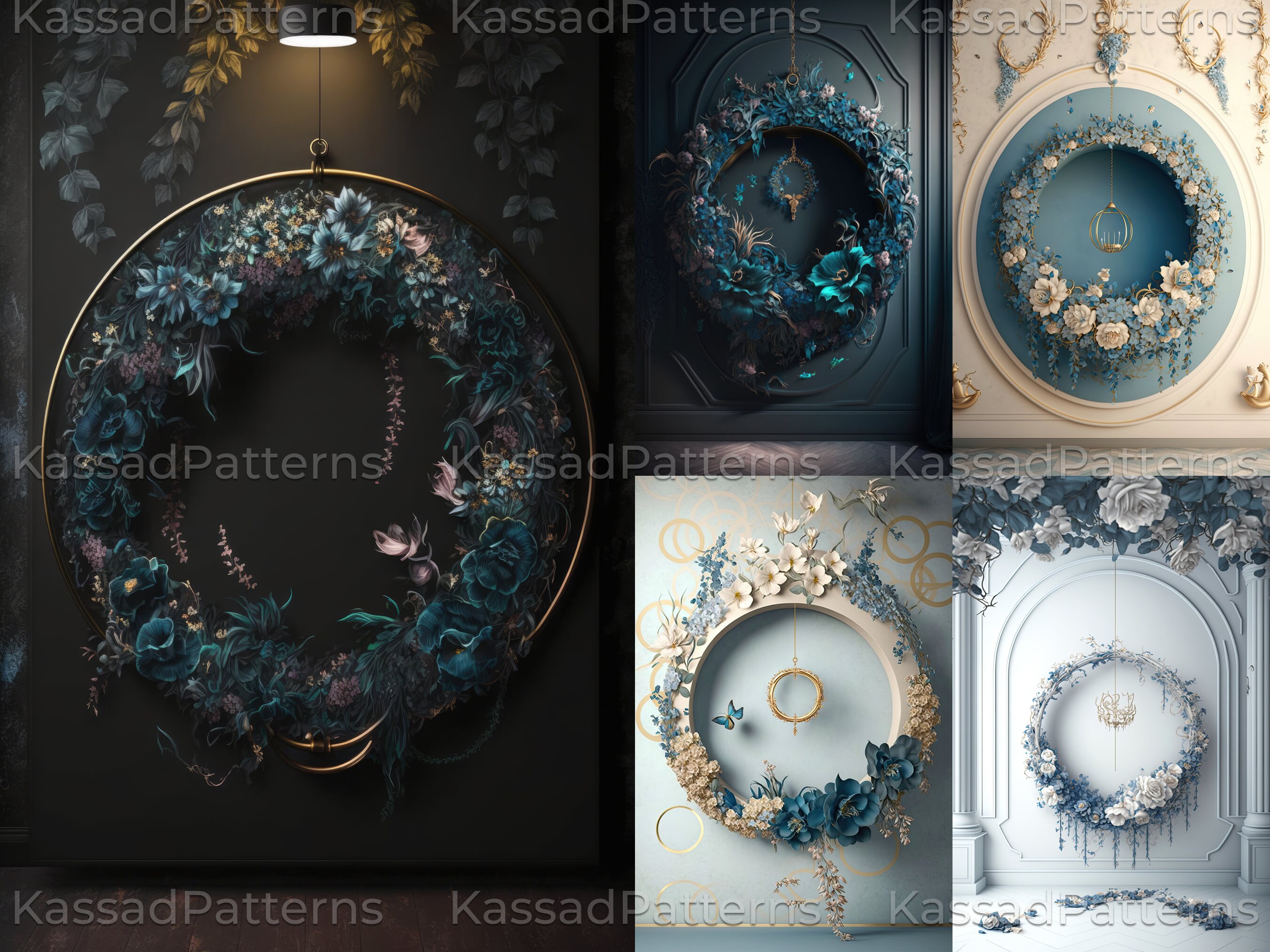 Blue Floral Ring Digital Backdrops Overlaysmaternity Digital - Etsy