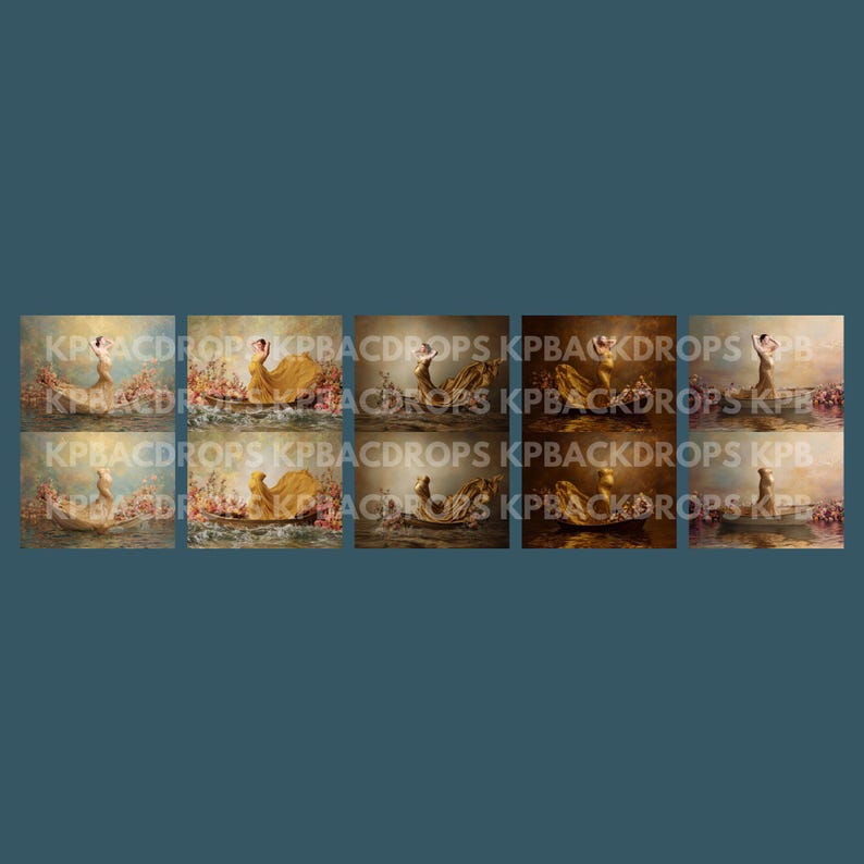 Gold Floral Boat & Maternity Dress Background, Digital Dress Overlays ...