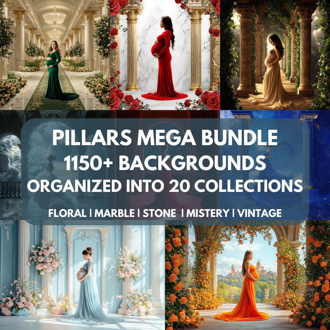 1150+ Pillars Backgrounds & Overlays Mega Bundle: Floral Columns ...