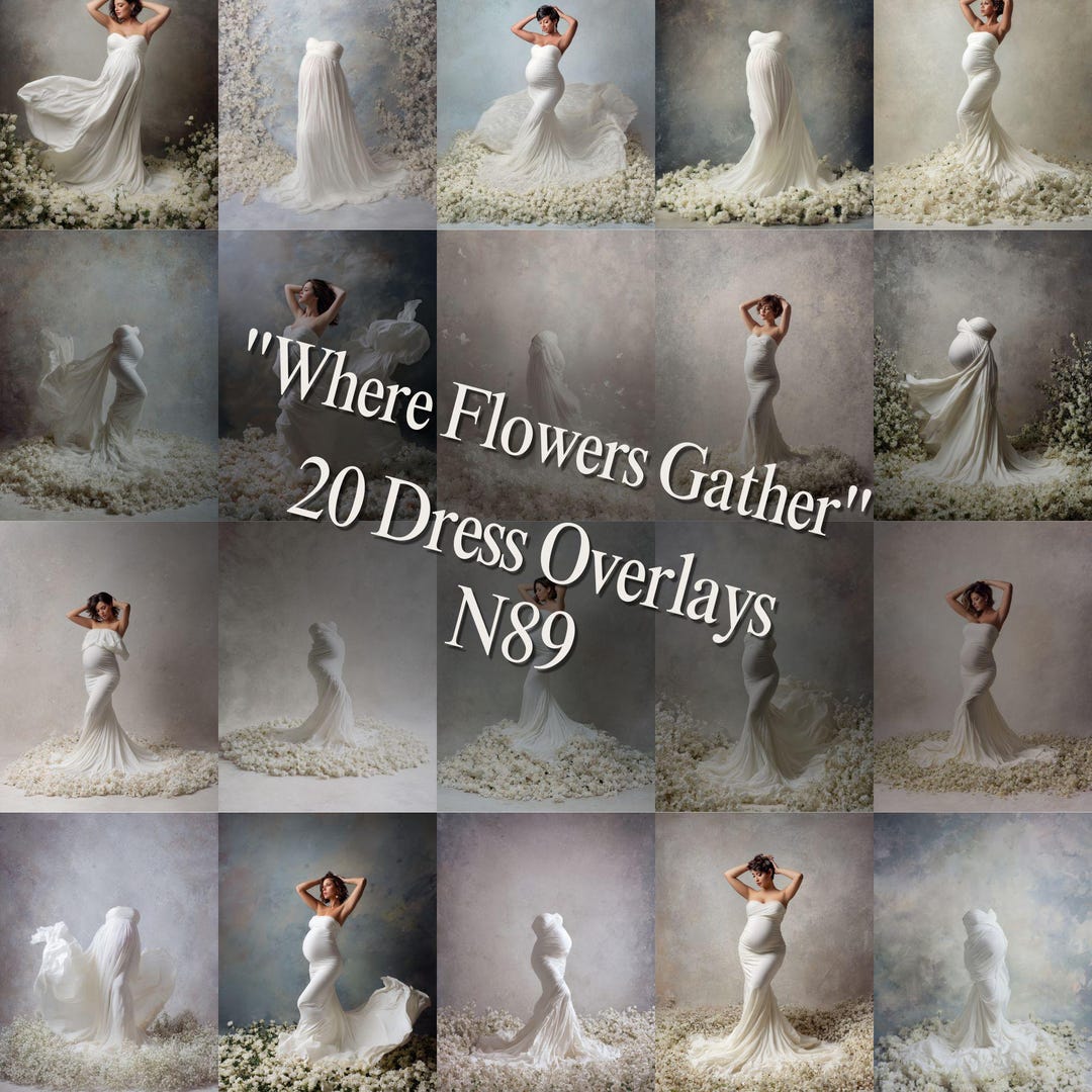 White Floral Dress Background, Digital Dress Overlays, Maternity Gown ...