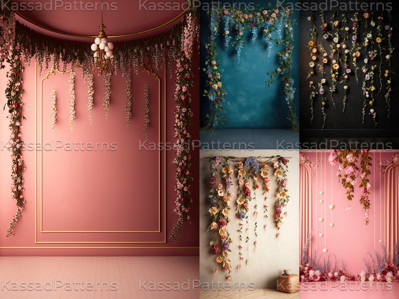 Hanging Floral Garlands Digital Backdrop, Digital Overlay, Maternity ...