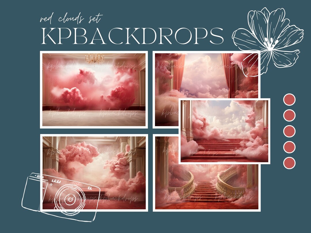 Red Clouds SET Maternity Digital Backdrops, Studio Backdrop Overlays ...