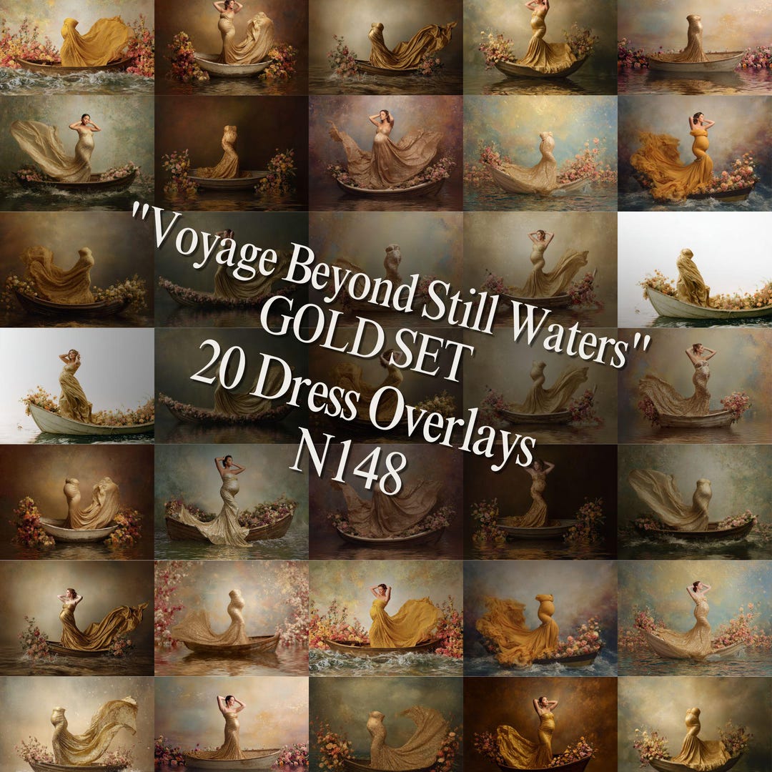 Gold Floral Boat & Maternity Dress Background, Digital Dress Overlays ...