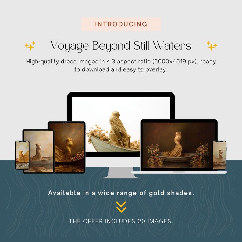 Gold Floral Boat & Maternity Dress Background, Digital Dress Overlays ...