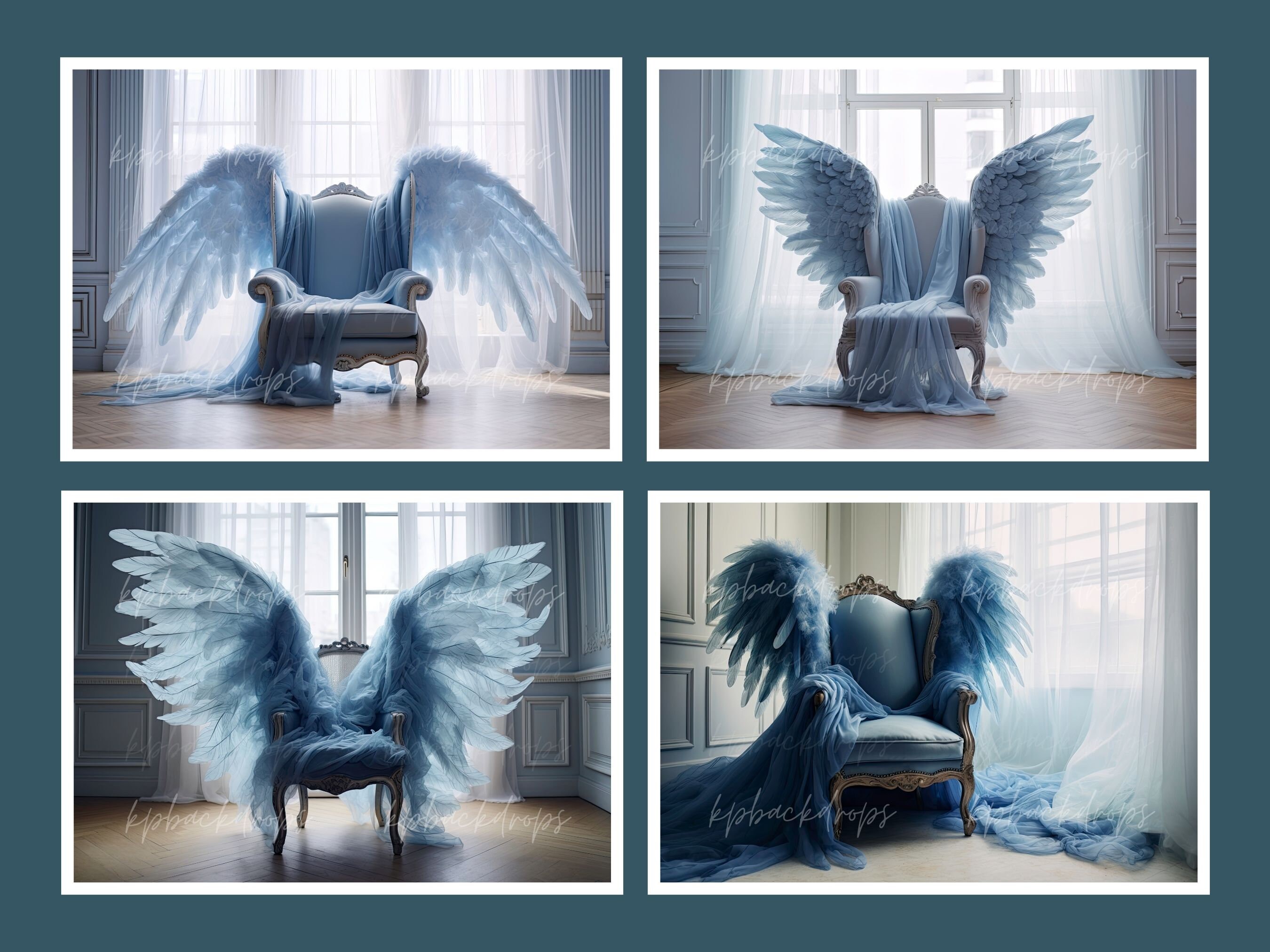 Blue Chair With Angel Wings Backdrop, Maternity Digital Background ...