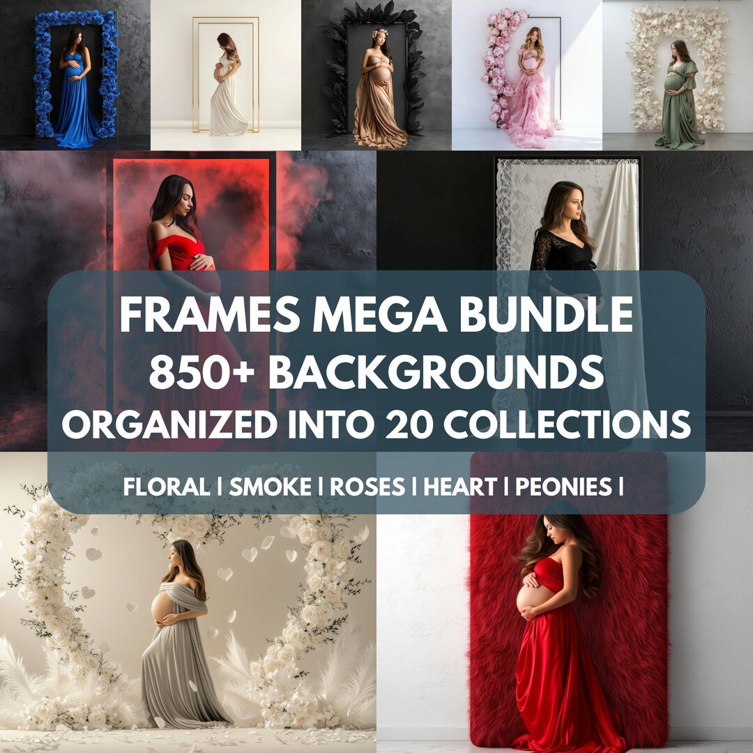 850+ Frame Backgrounds & Overlay Mega Bundle: Floral Frame Digital ...