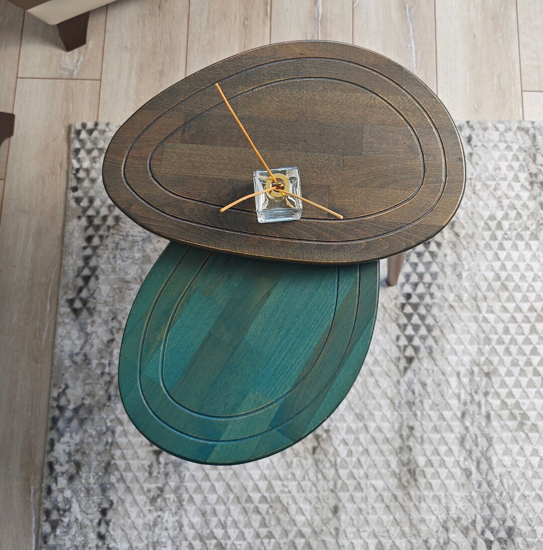 Wooden Oval Coffee Table Surfboard Side Table Mid Century End Table ...