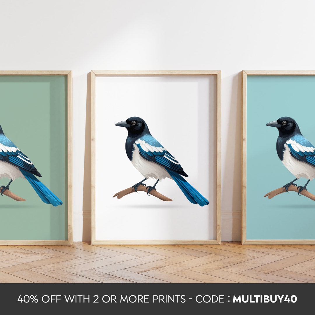 Any Colour - Magpie Print - Magpie Poster - Magpie Art - Bird Prints ...