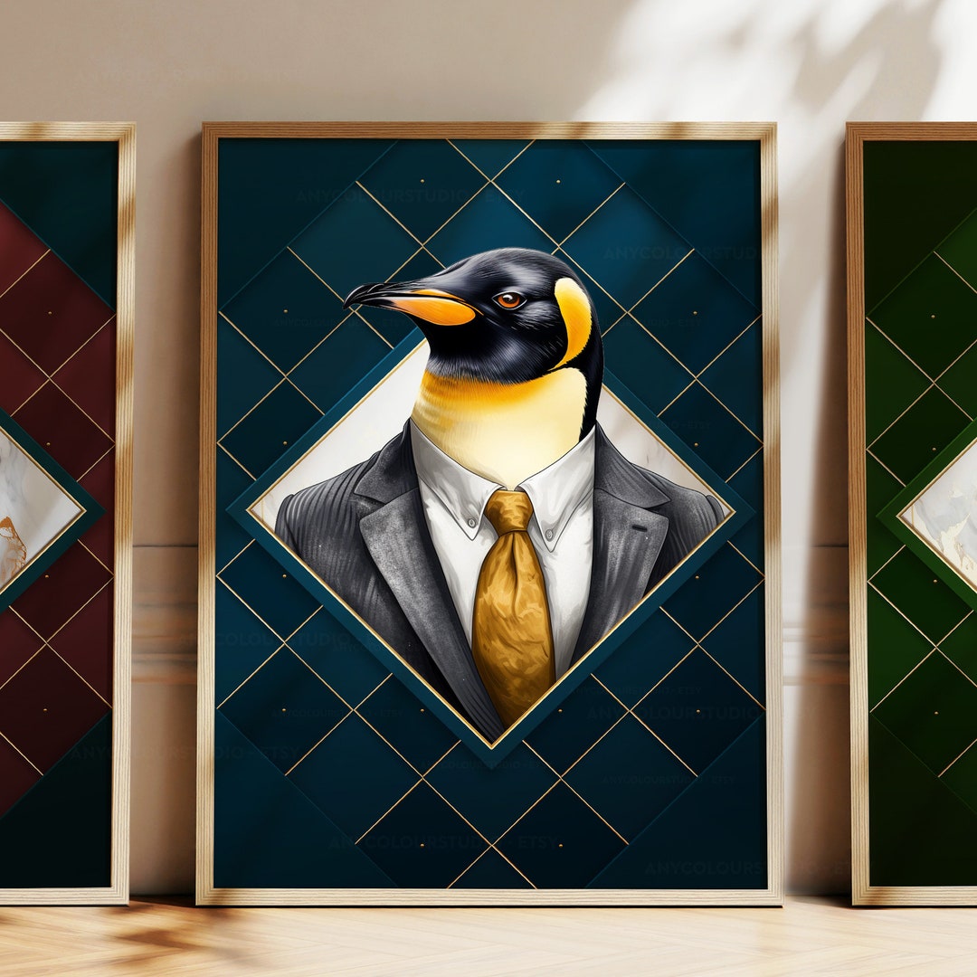Any Colour - Penguin in Suit Poster - Penguin Poster - Personalised ...