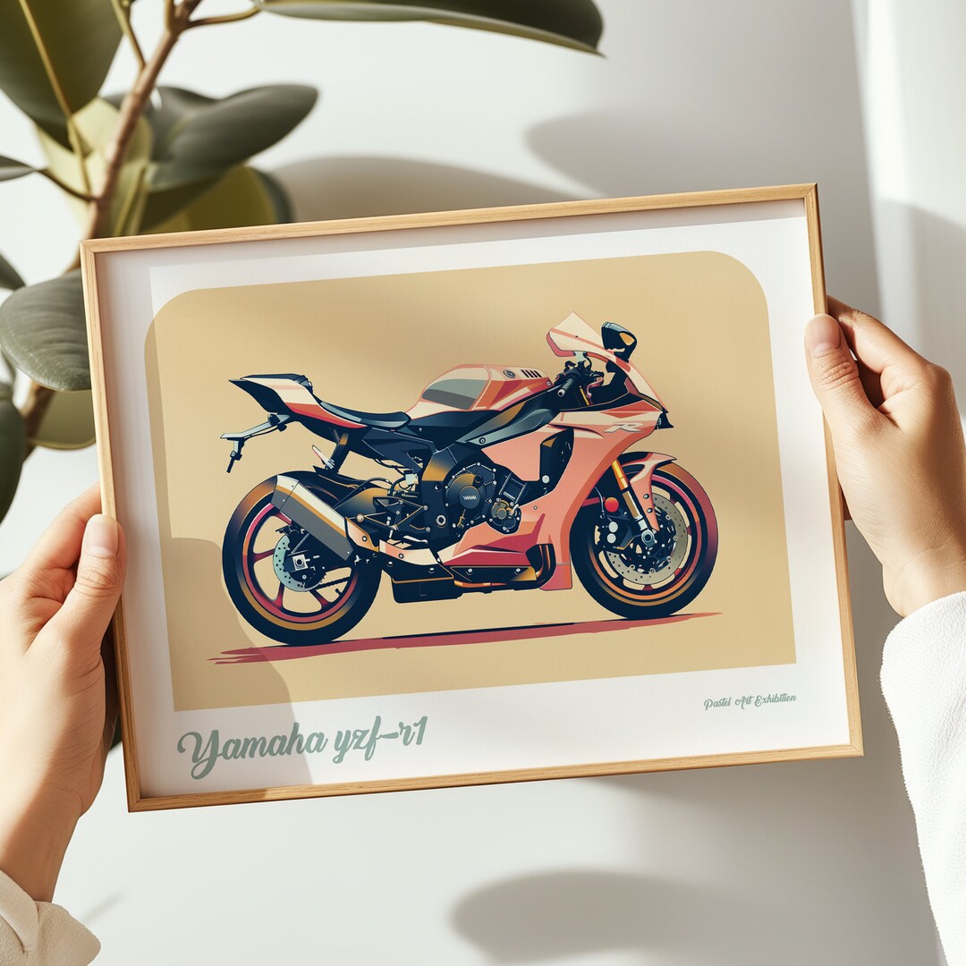 Yamaha YZF-R1 Bike Landscape Print, Motorcycle Poster, Motorcycle Wall ...