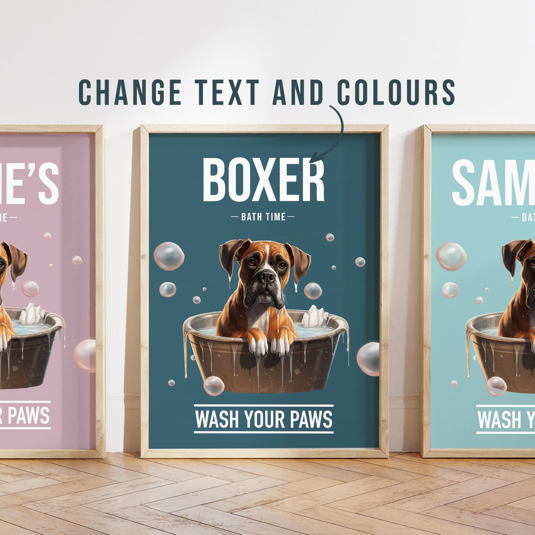 Any Colour - Boxer in Bath Poster - Boxer Poster - Boxer Custom Text ...