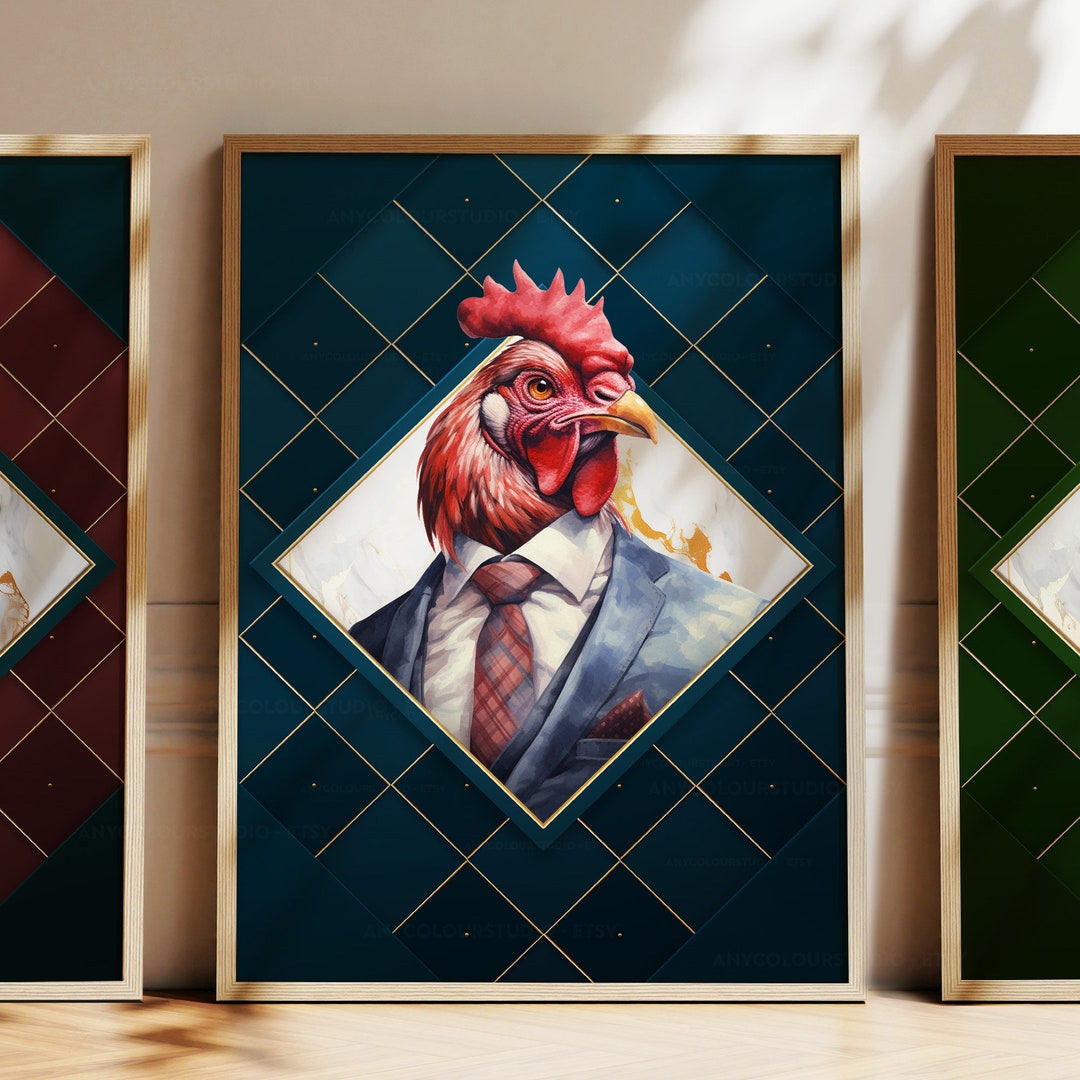Any Colour - Rooster in Suit Poster - Rooster Poster - Personalised ...