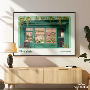 Personalised Text, Green Cafe Poster, Green Cafe Print, Green Cafe ...