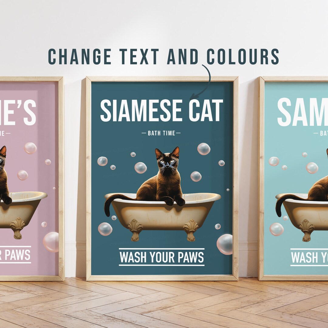 Any Colour Siamese Cat in Bath Poster Siamese Cat Poster Siamese Cat ...