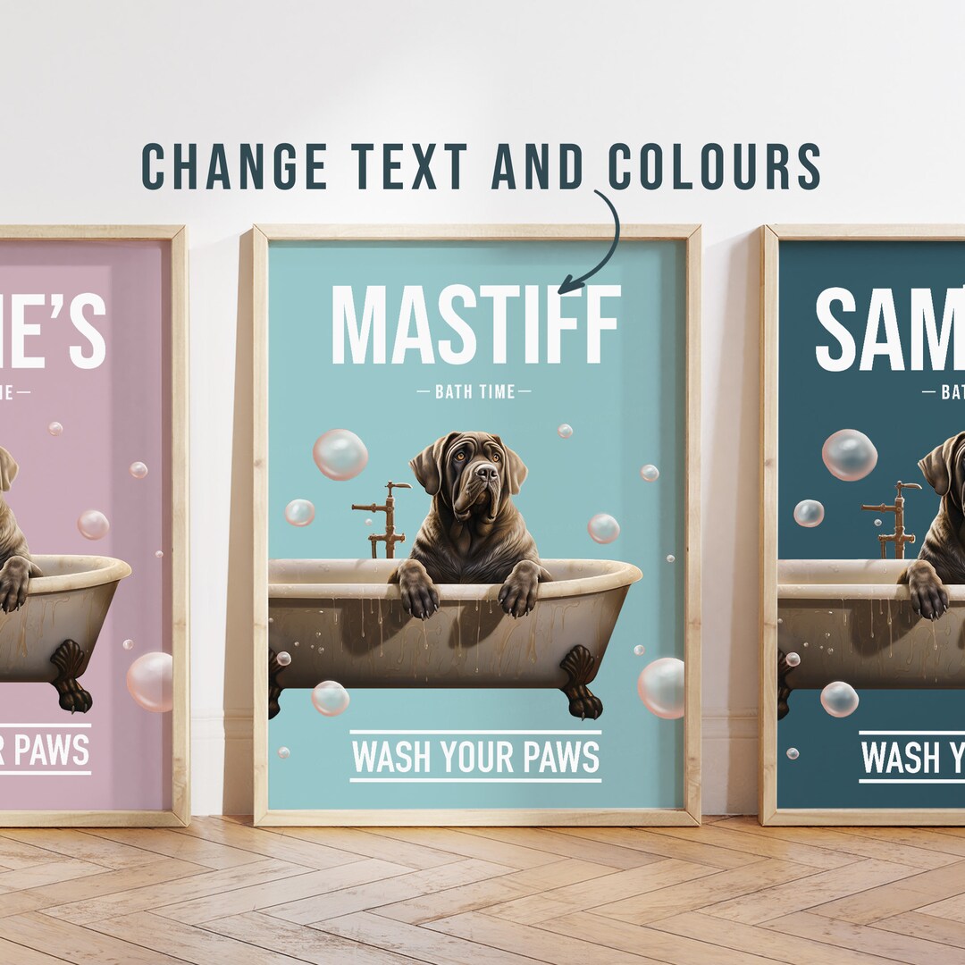 Any Colour - Mastiff in Bath Poster - Mastiff Poster - Irish Wolfhound ...
