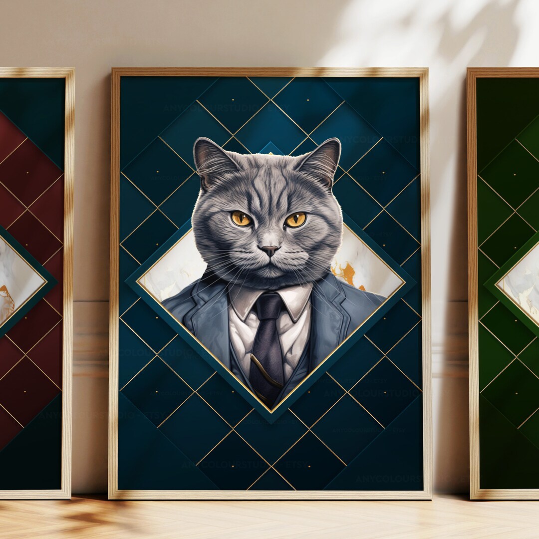 Any Colour - Chartreux Cat in Suit Poster - Chartreux Cat Poster ...