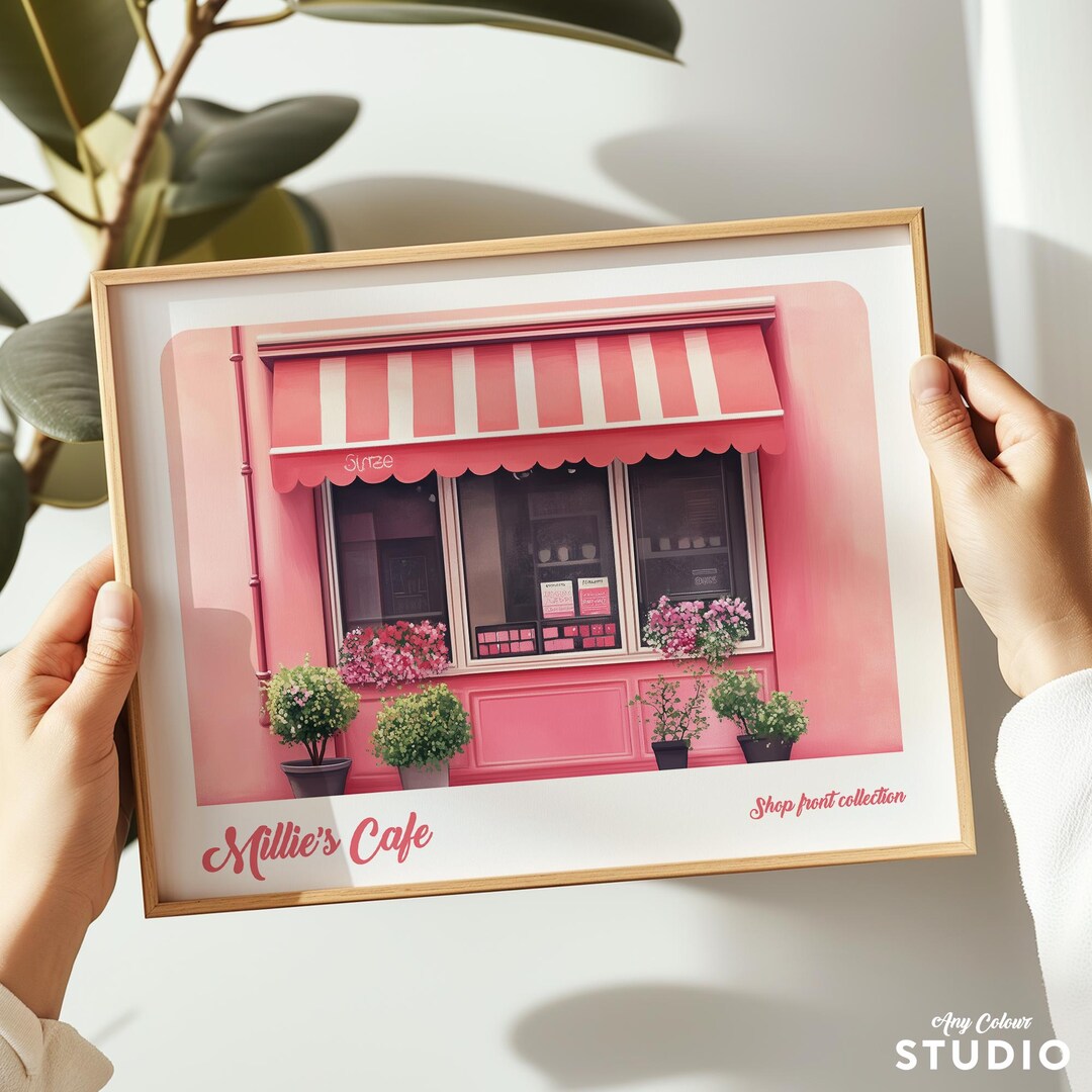 Personalised Text, Pink Cafe Poster, Pink Cafe Print, Pink Cafe Poster ...