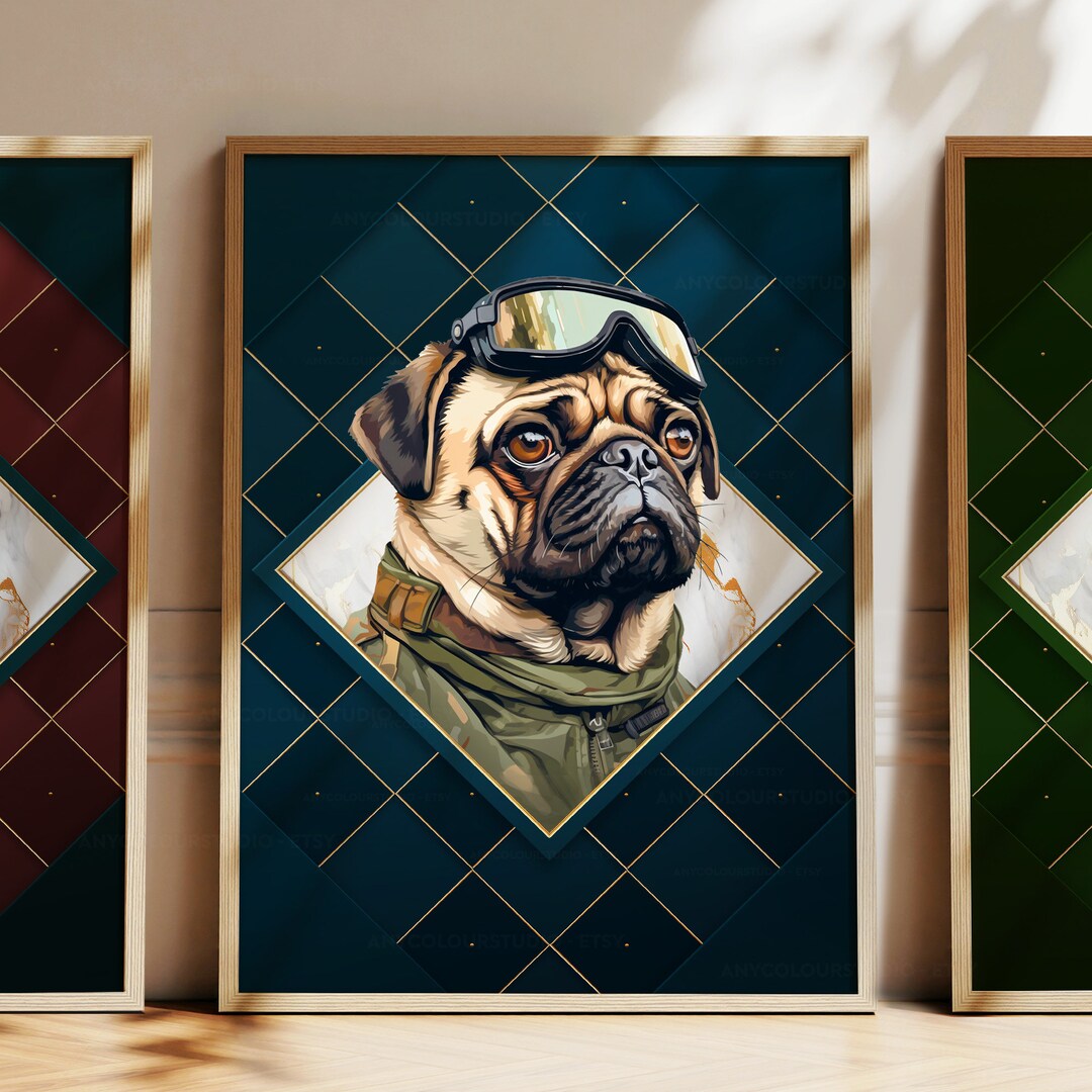 Any Colour Pug Dog in Uniform Poster Pug Poster Personalised Print Pet ...