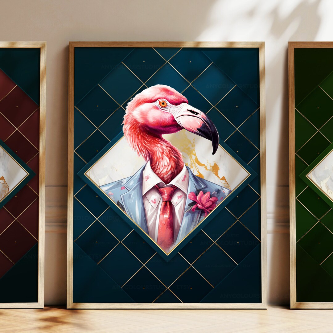 Any Colour Flamingo in Suit Poster Flamingo Poster Personalised Print ...