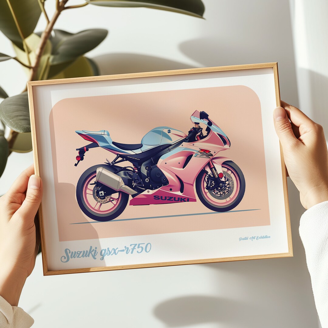 Suzuki GSX-R750 Bike Landscape Print, Motorcycle Poster, Motorcycle ...