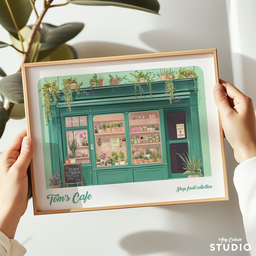 Personalised Text, Green Cafe Poster, Green Cafe Print, Green Cafe ...