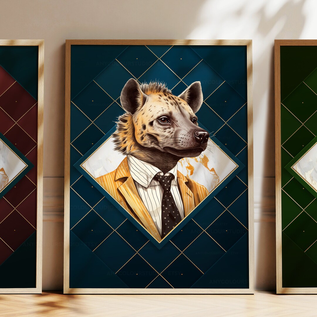 Any Colour - Hyena in Suit Poster - Hyena Poster - Personalised Print ...