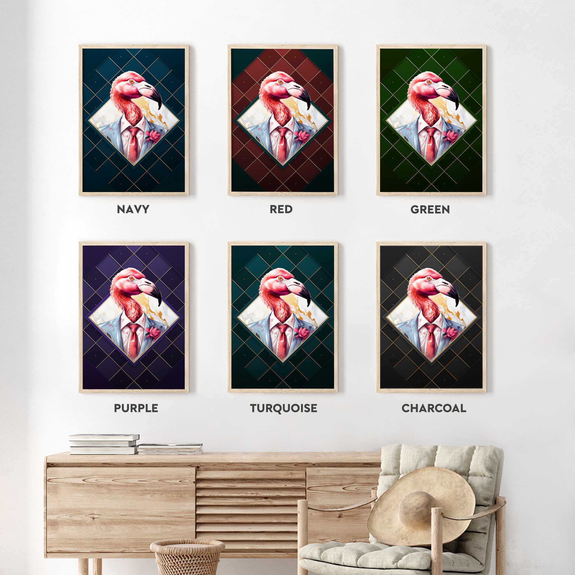 Any Colour - Flamingo in Suit Poster - Flamingo Poster - Personalised ...