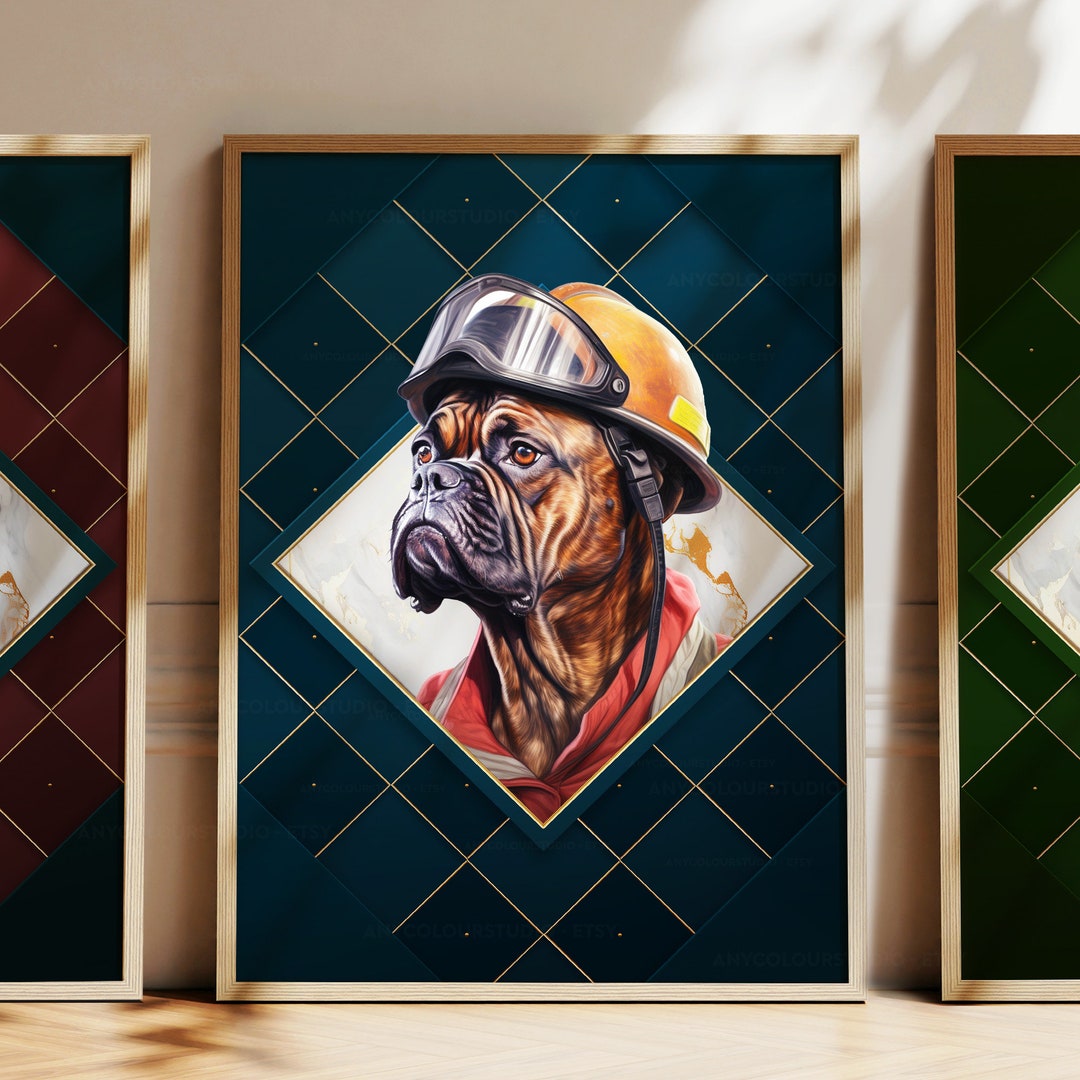 Any Colour Boxer Dog in Uniform Poster Boxer Dog Poster Personalised ...