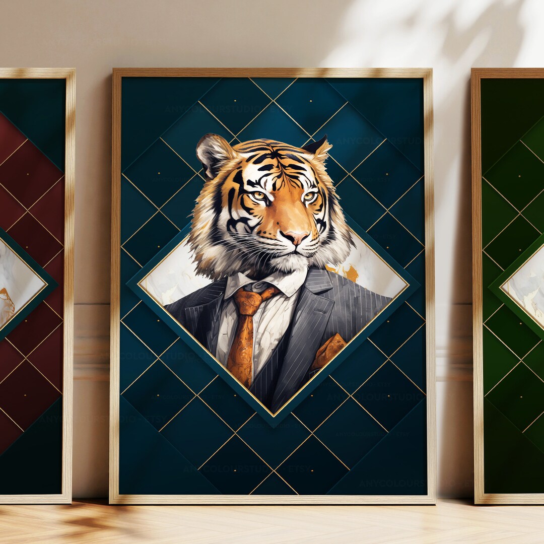 Any Colour - Tiger in Suit Poster - Tiger Poster - Personalised Print ...