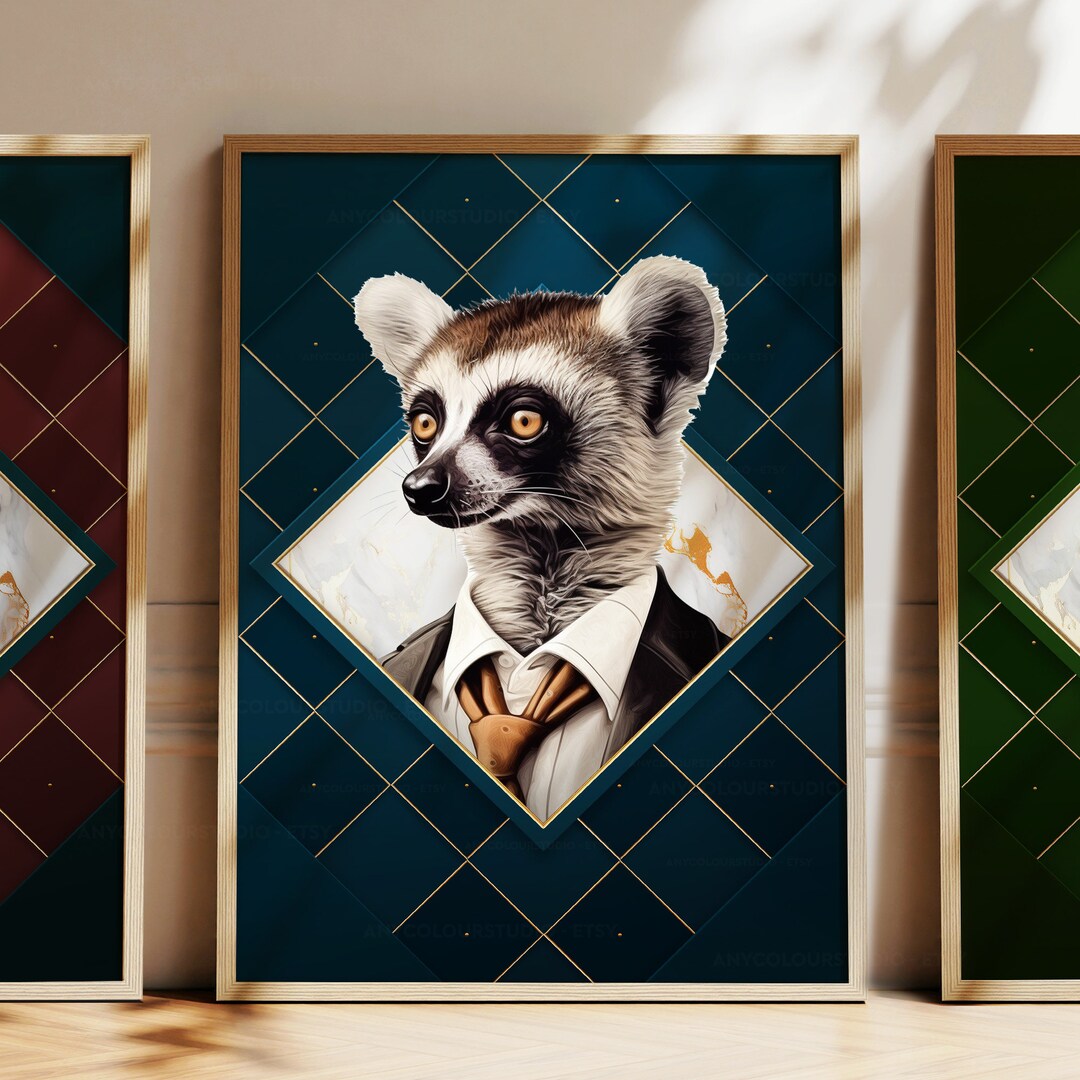 Any Colour Lemur in Suit Poster Lemur Poster Personalised Print Animal ...