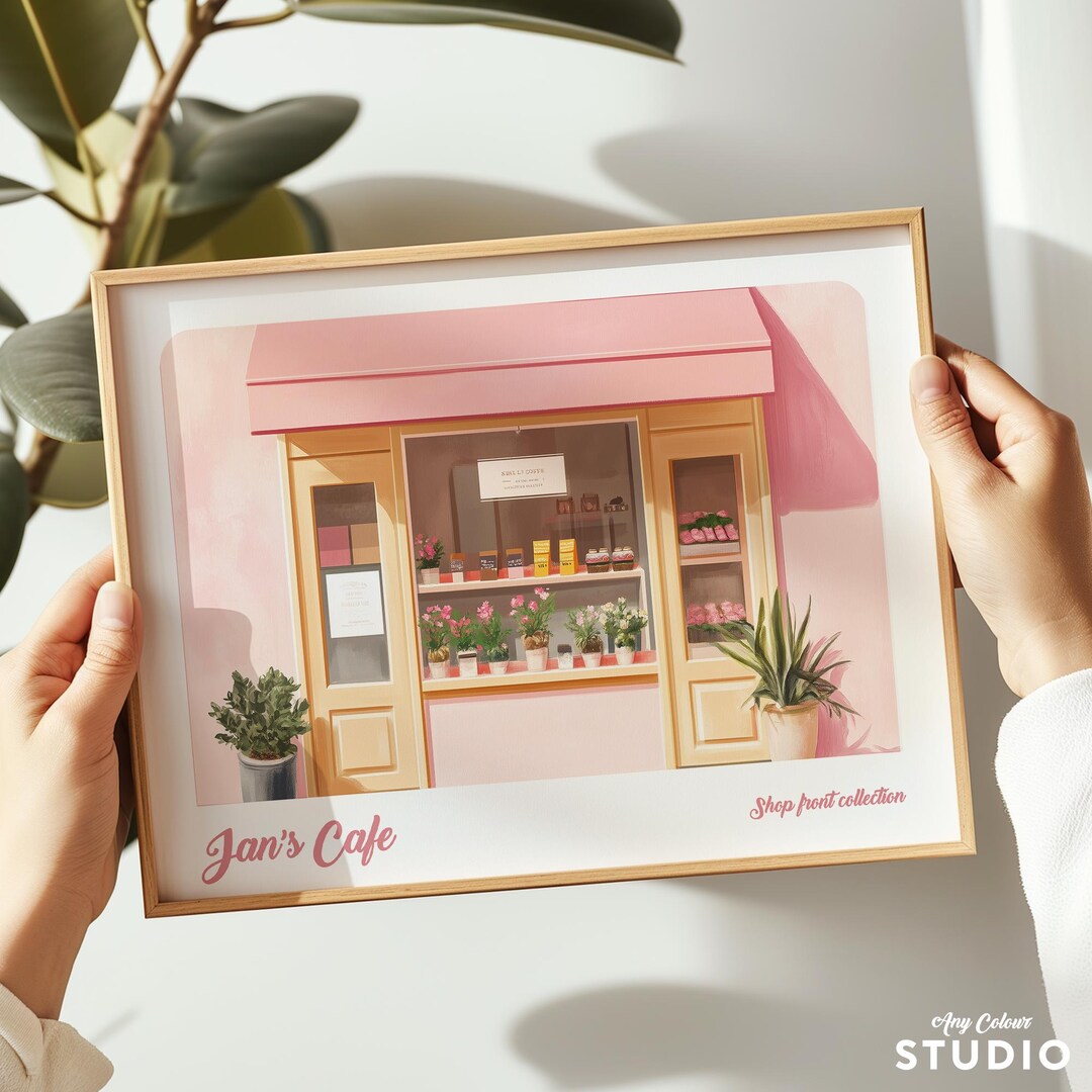 Personalised Text, Pink Cafe Poster, Pink Cafe Print, Pink Cafe Poster ...