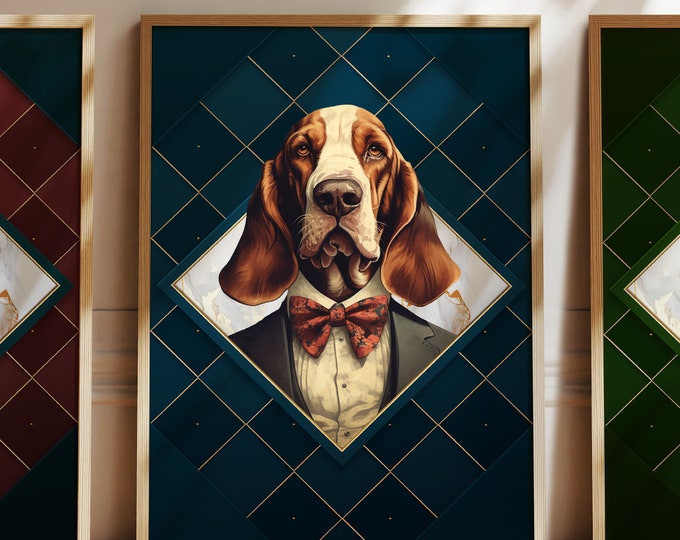 Basset Hound in Suit Poster Basset Hound Posh Poster Custom Text Print ...