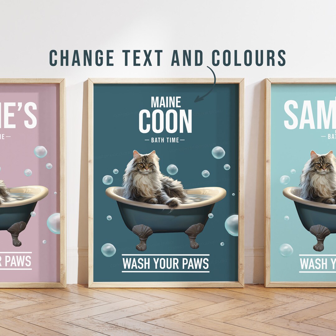 Any Colour - Maine Coon Cat in Bath Poster - Maine Coon Poster - Maine ...