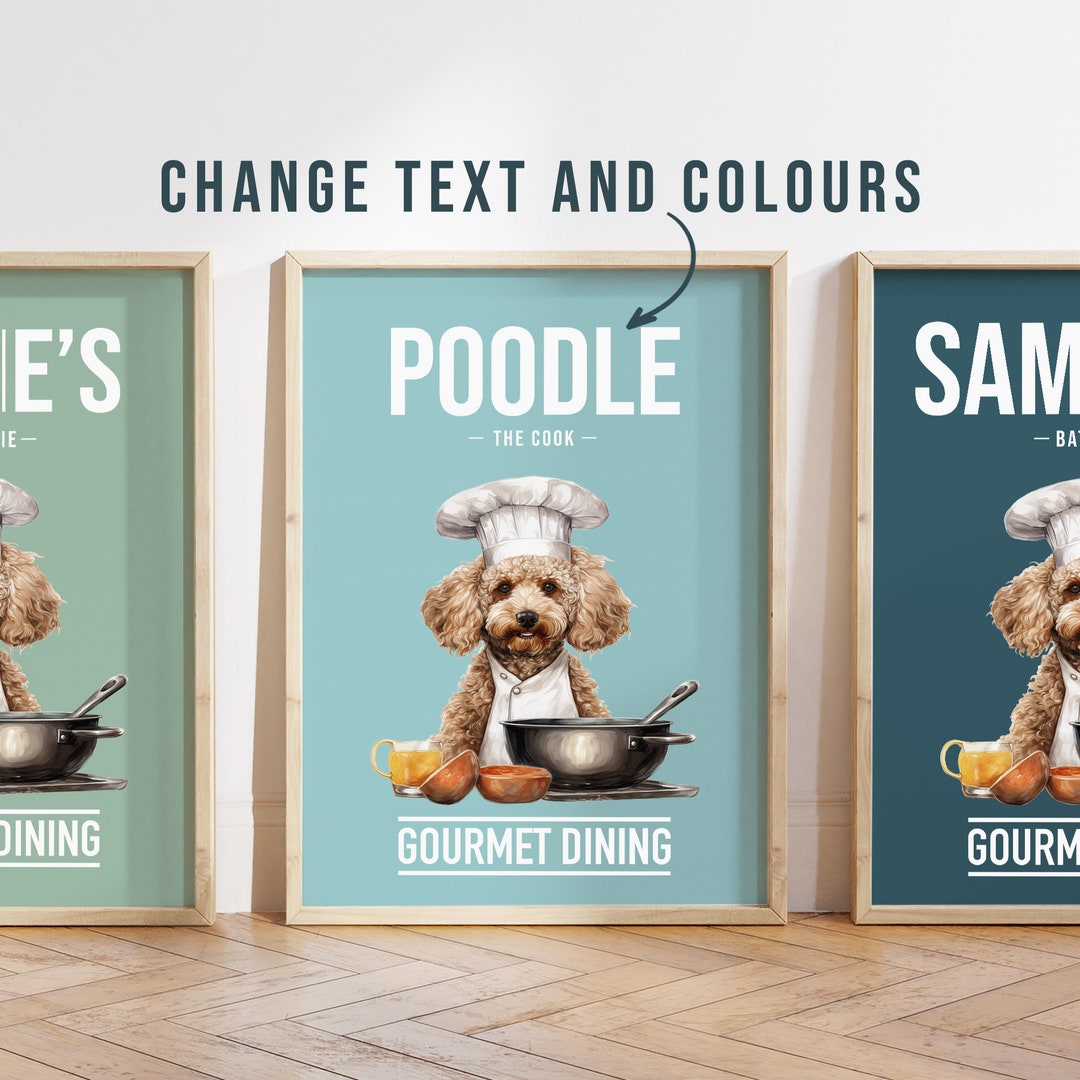 Any Colour - Poodle in Kitchen Poster - Poodle Poster - Custom Text ...