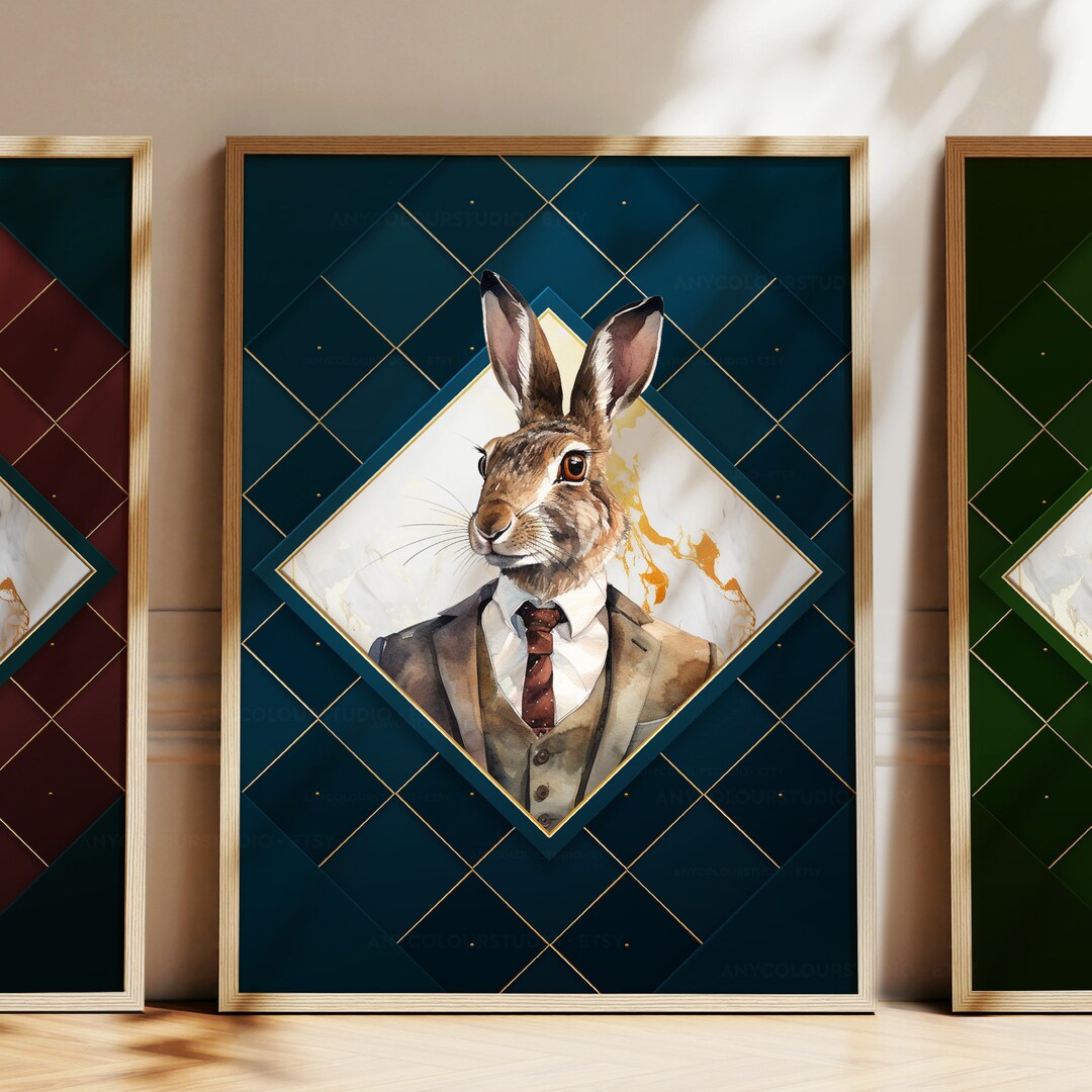 Any Colour - Hare in Suit Poster - Hare Poster - Personalised Print ...