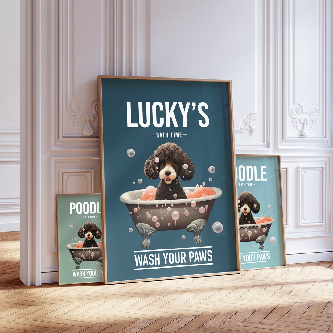 Poodle in Bath Poster - Poodle Dog Print - Custom Text Print ...