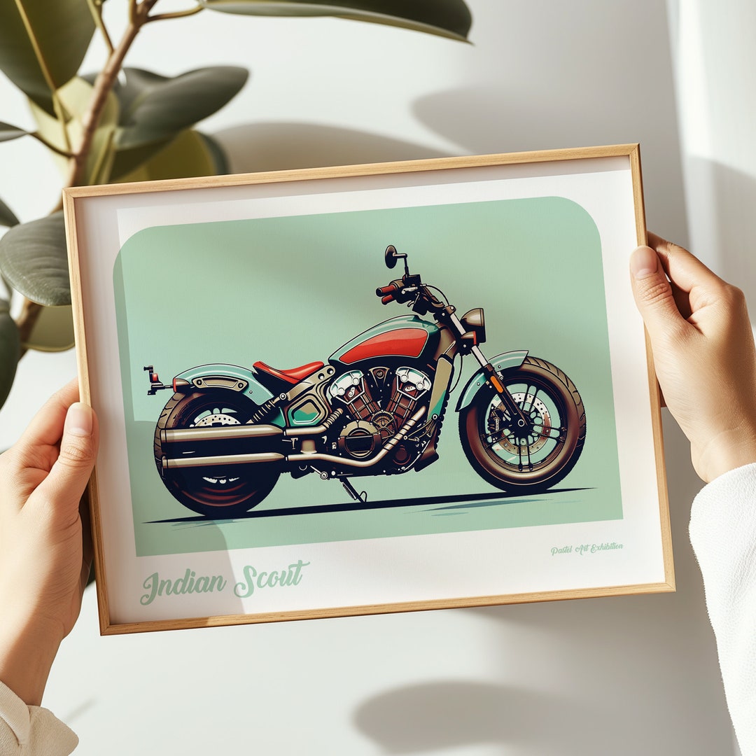 Indian Scout Bike Landscape Print, Motorcycle Poster, Motorcycle Wall ...