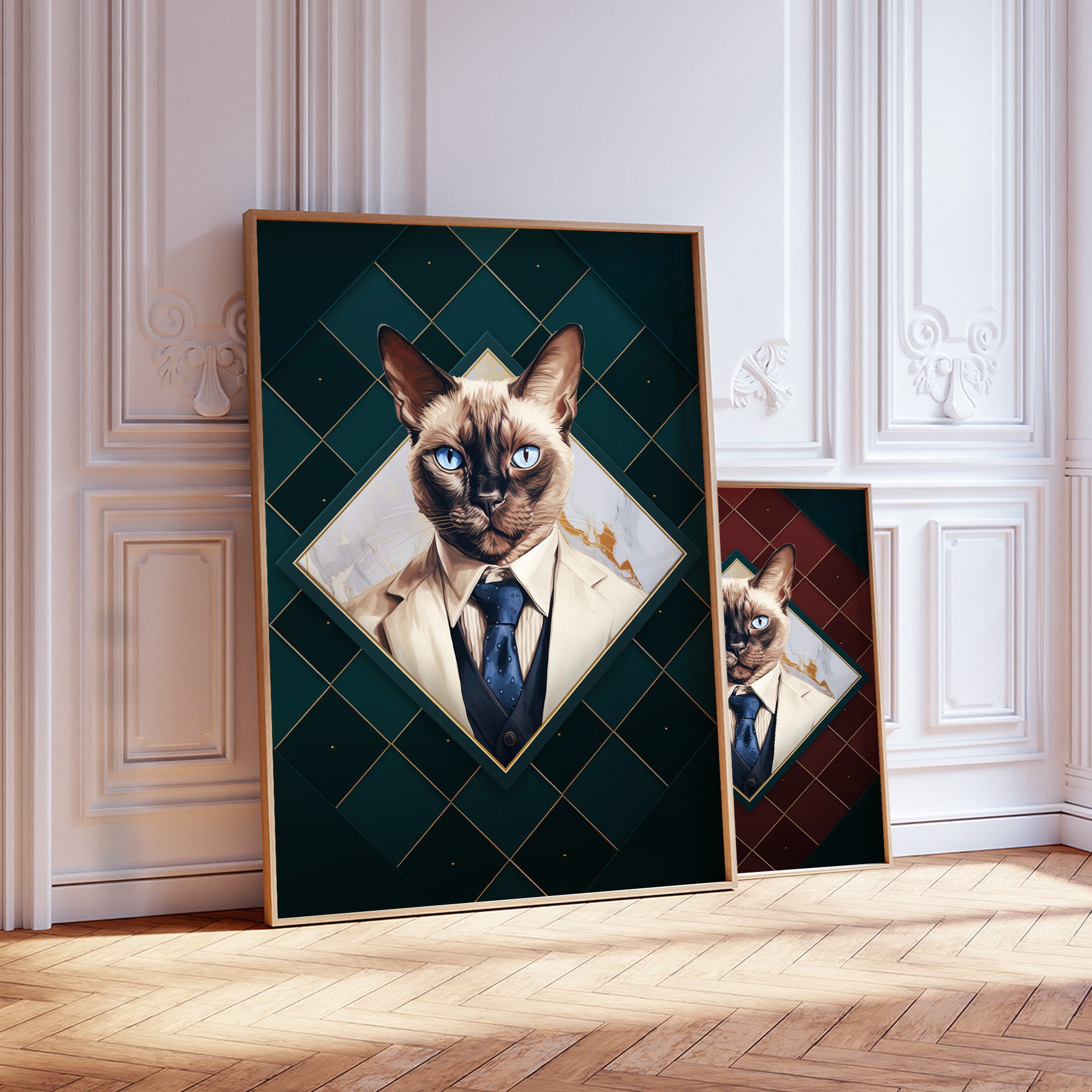 Any Colour - Siamese Cat in Suit Poster - Siamese Cat Poster ...