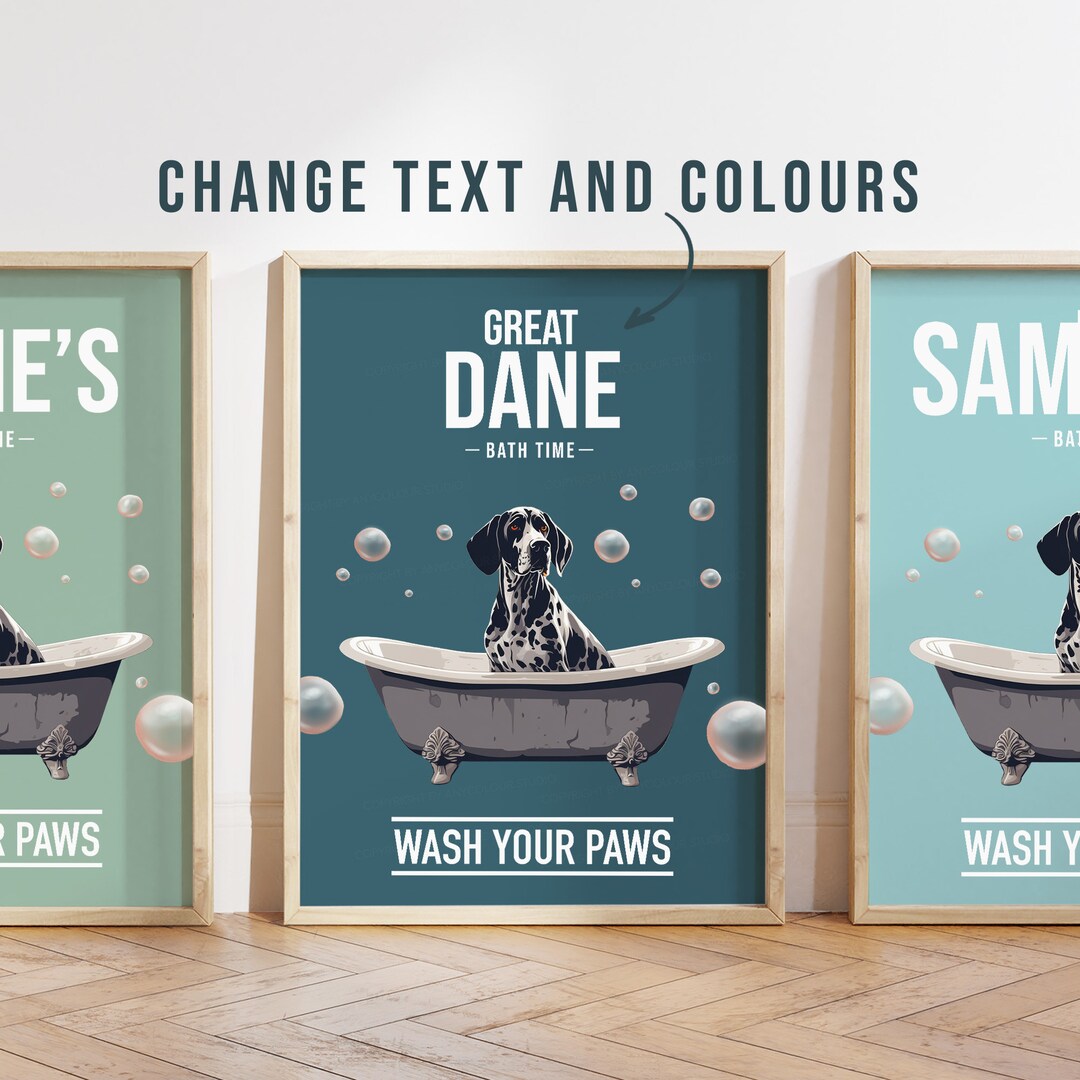 Any Colour - Great Dane in Bath Poster - Great Dane Poster - Great Dane ...