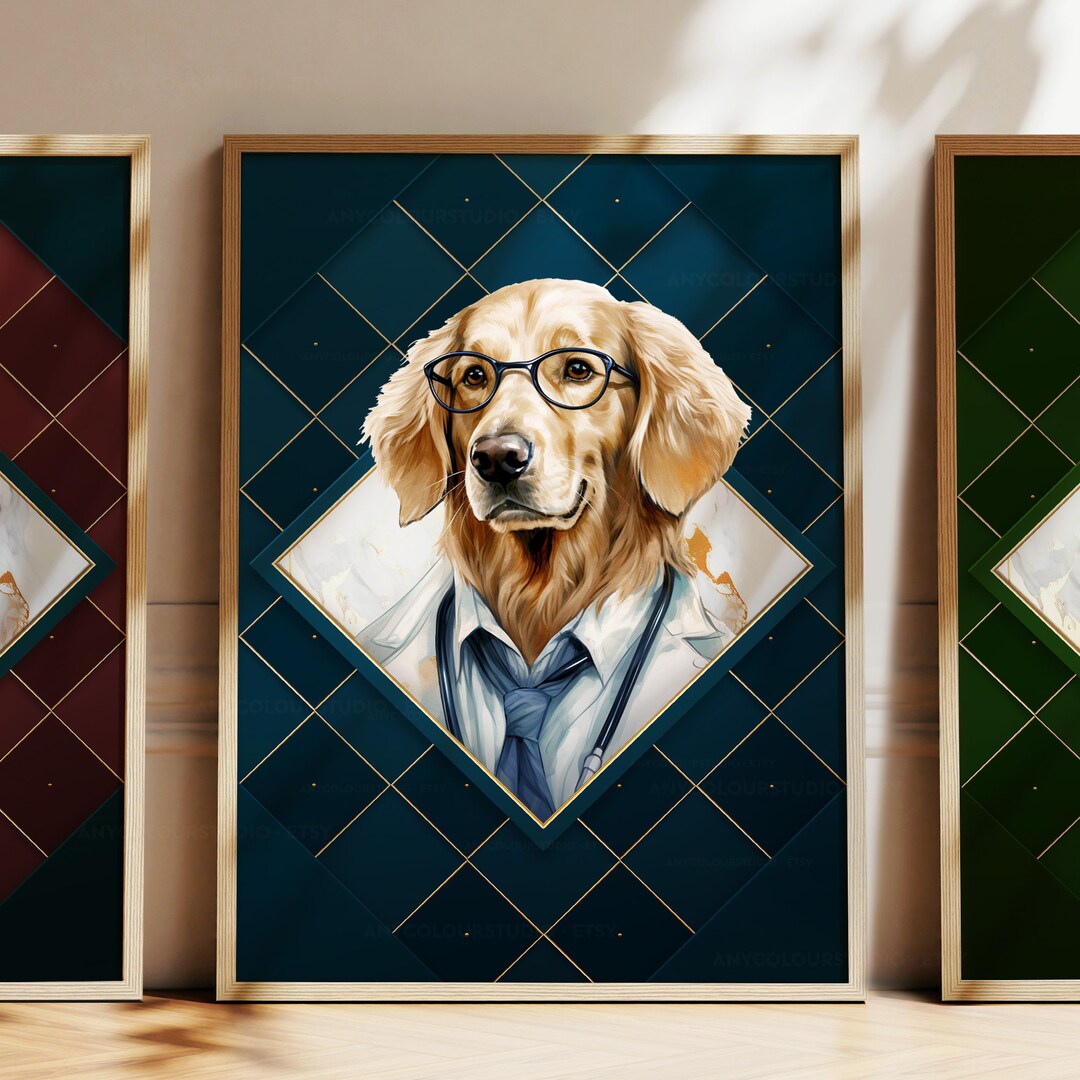 Any Colour Golden Retriever Dog in Uniform Poster Golden Retriever Poster Personalised Print Pet ...