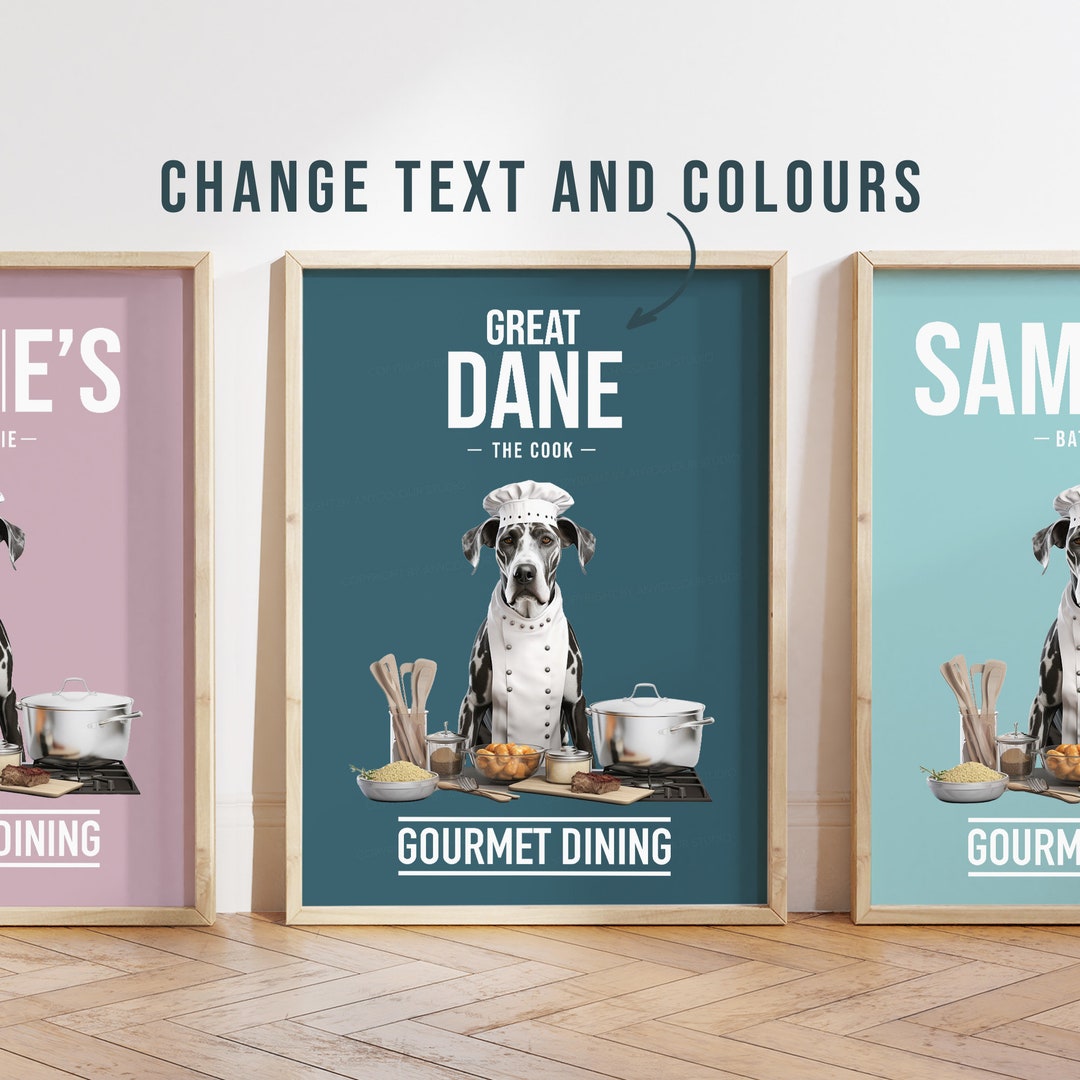 Any Colour - Great Dane in Kitchen Poster - Great Dane Poster - Custom ...
