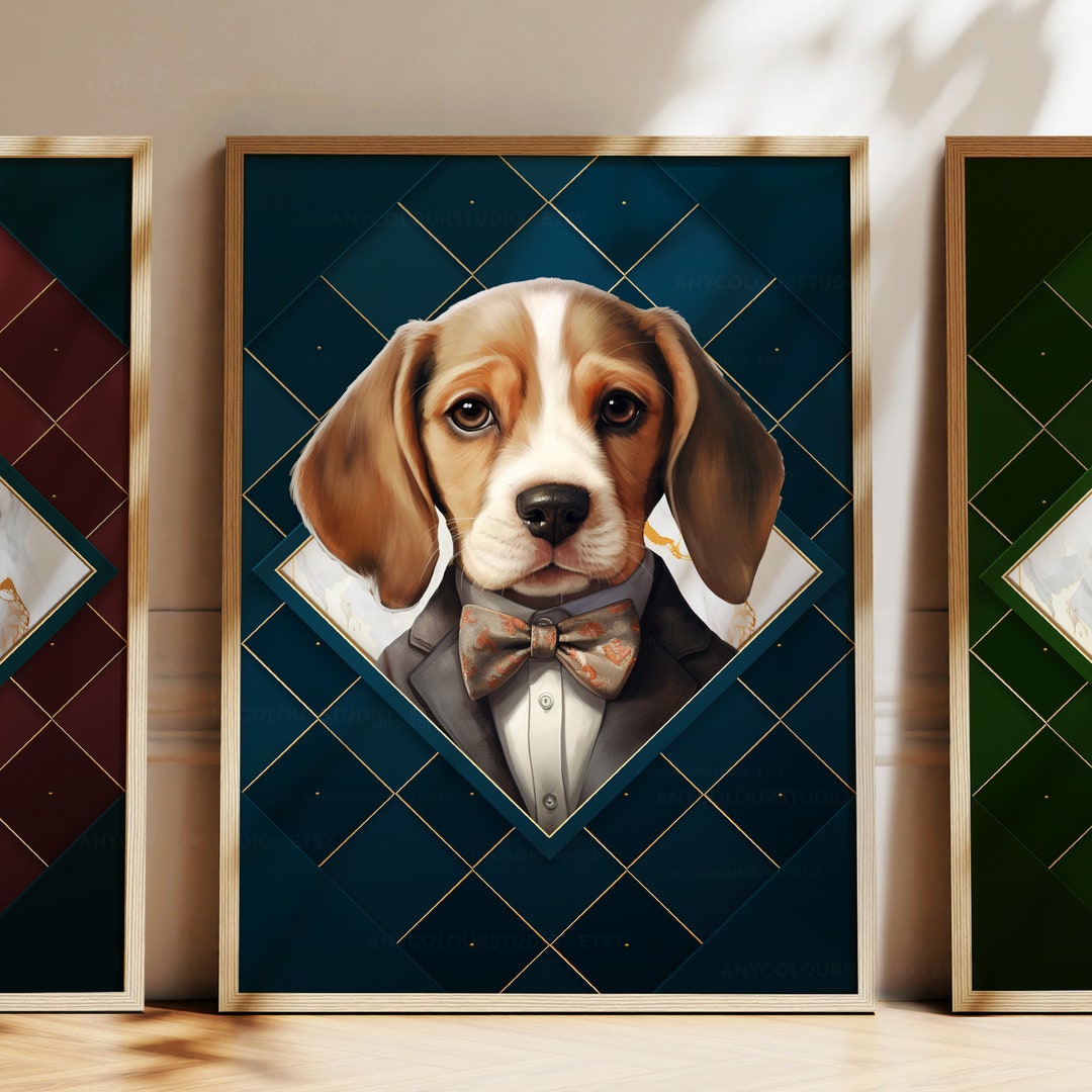 Any Colour - Beagle in Suit Poster - Beagle Poster - Personalised Print ...