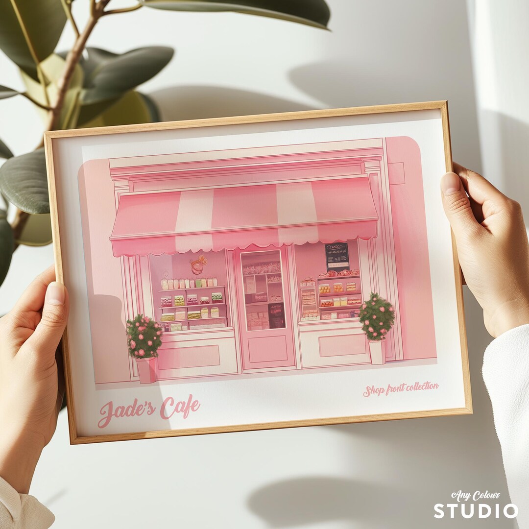 Personalised Text, Pink Cafe Poster, Pink Cafe Print, Pink Cafe Poster ...