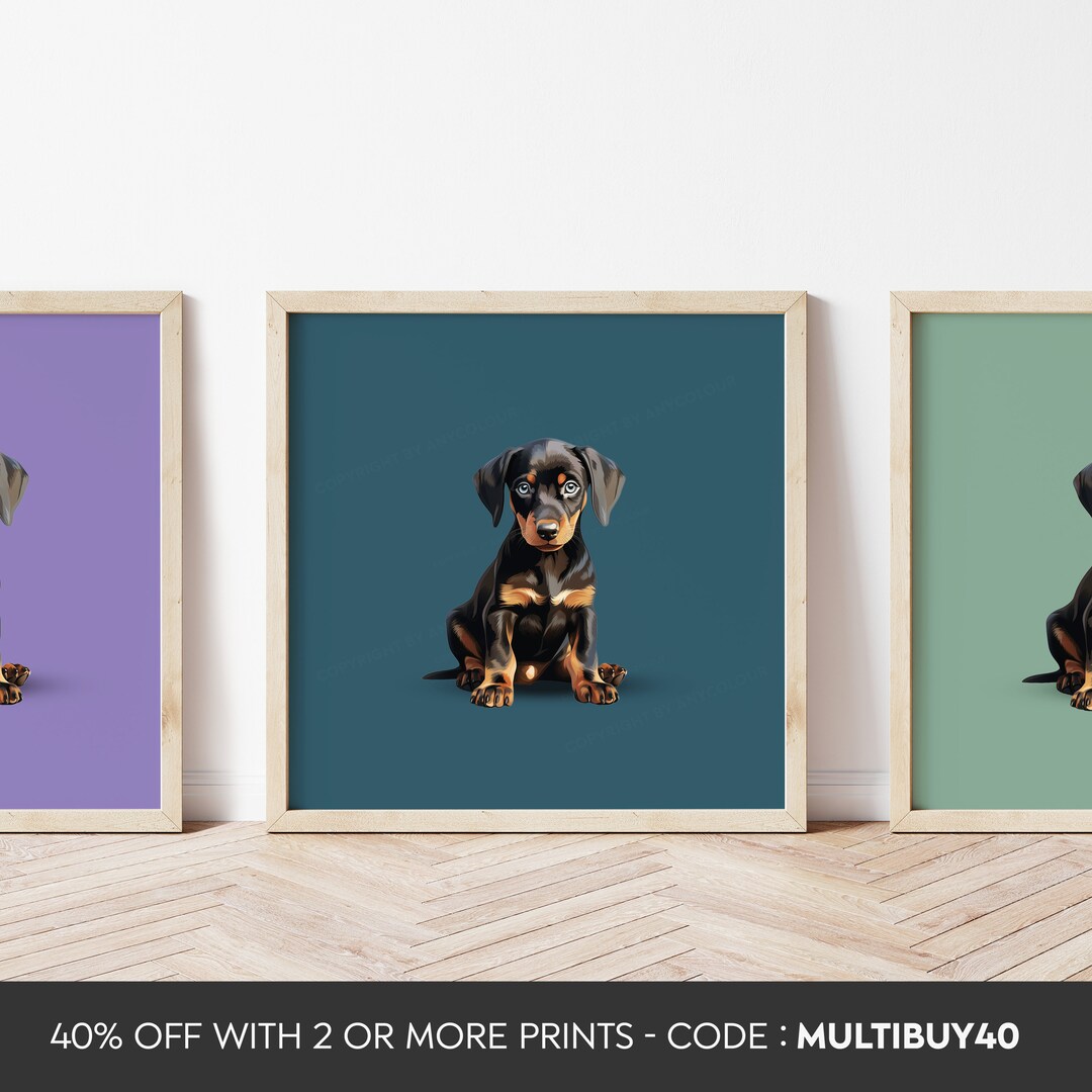 Any Colour - Dobermann Puppy Poster - Dobermann Puppy Print - Dog Print ...