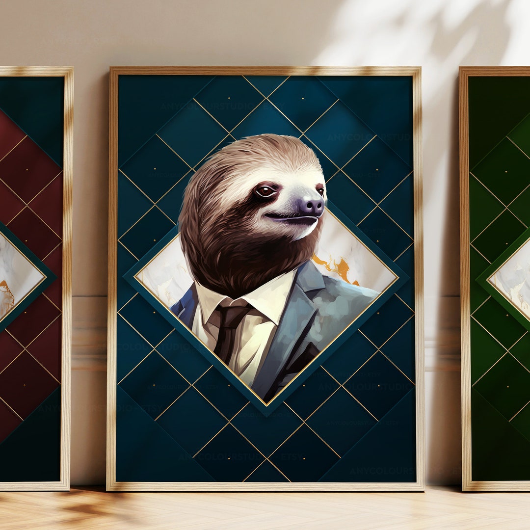 Any Colour - Sloth in Suit Poster - Sloth Poster - Personalised Print ...