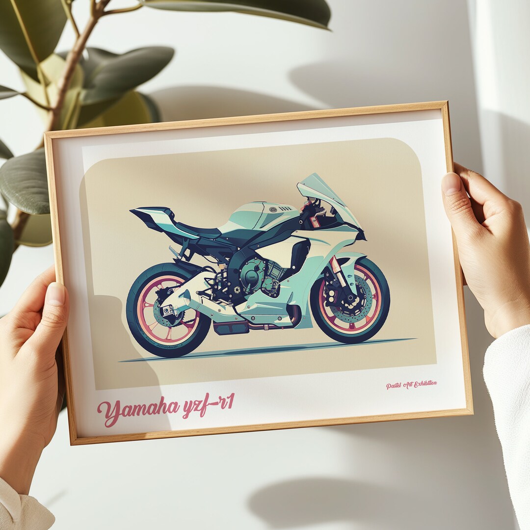 Yamaha YZF-R1 Bike Landscape Print, Motorcycle Poster, Motorcycle Wall ...
